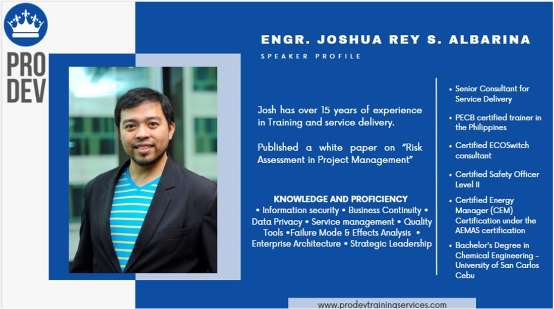 Engr. Joshua Rey S. Albarina | ProDev Training Services